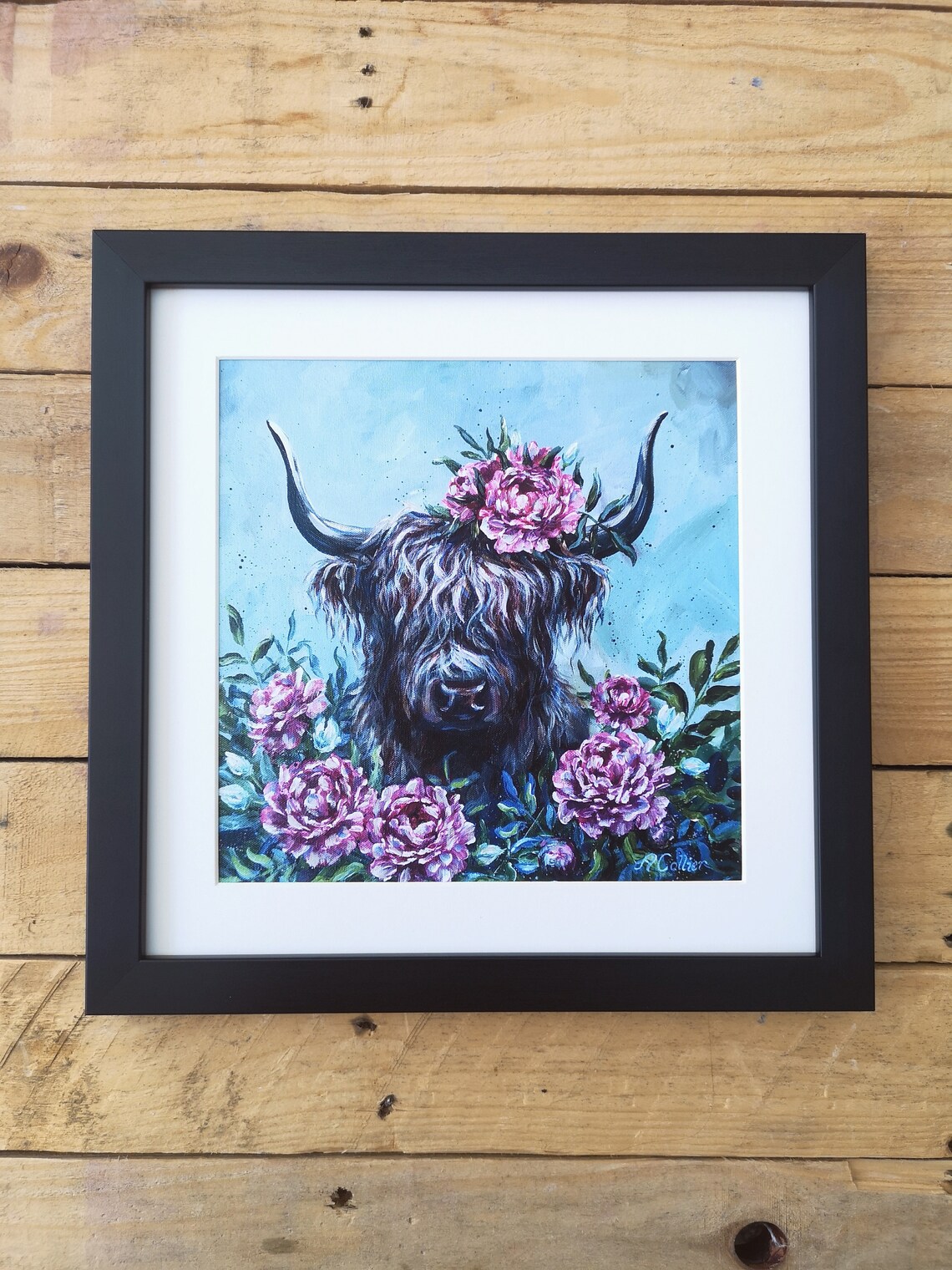 Peony Penny PRINT Highland Cow and Pink Peonies Fine Art Print, 316gsm ...