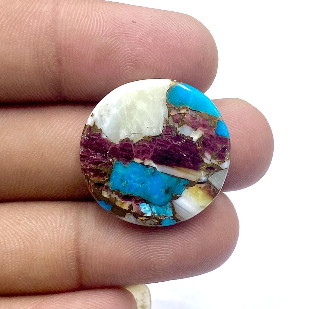 Purple Spiny Oyster Shell Cabochon - Copper Turquoise - Round Shape ...