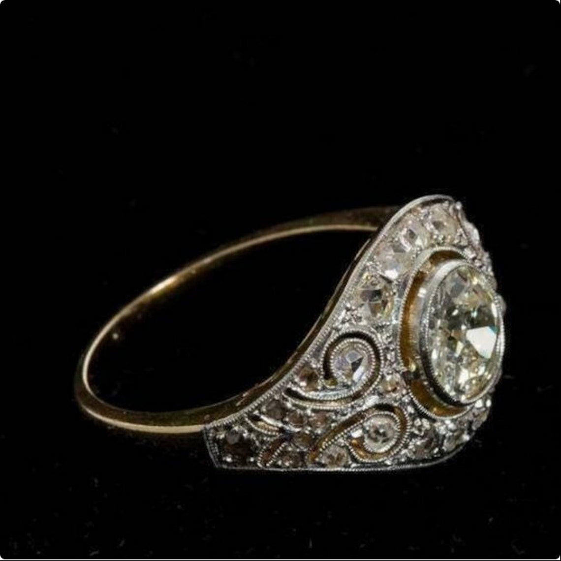 1890s Era Art Deco Vintage Diamond Antique Engagement Ring in 935 ...