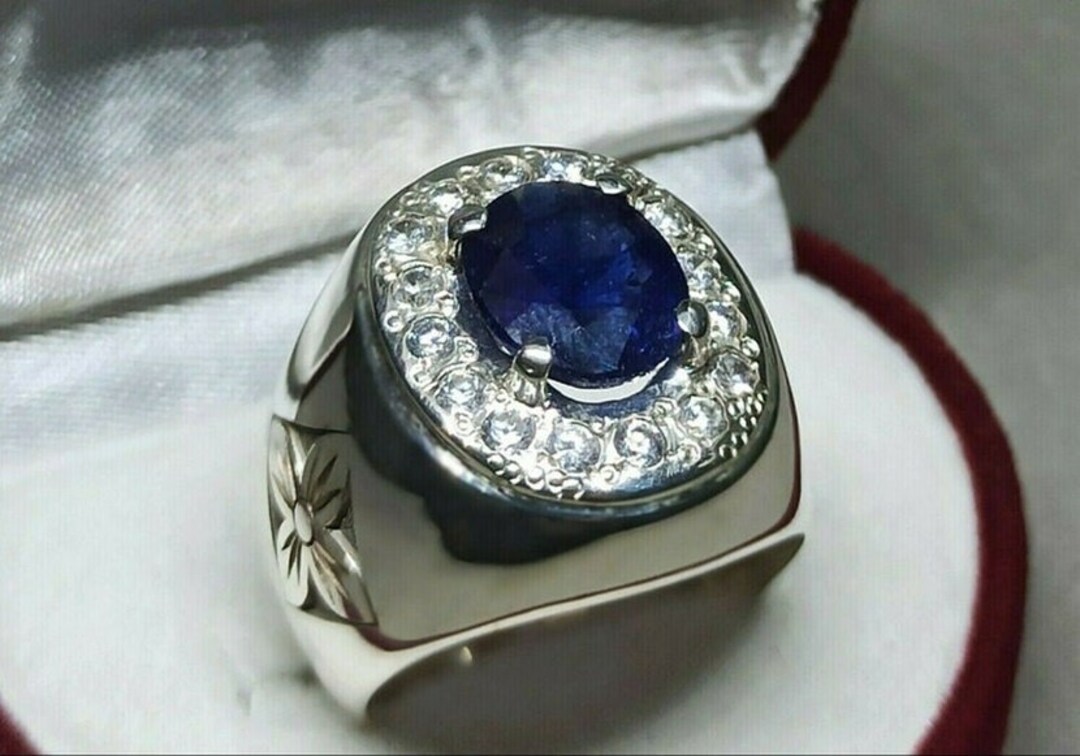 Dome Style Ring, Sapphire & Halo Diamond Ring, Oval Cut Diamond ...