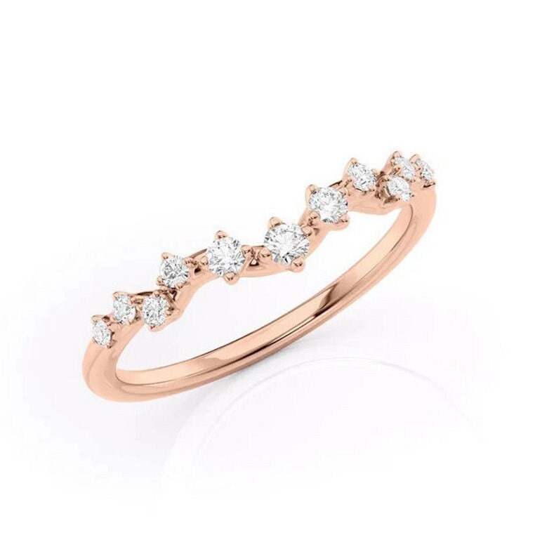 Rose Gold Royal Curve Ring, Curved Wedding Band Ring, Chevron Stacking ...