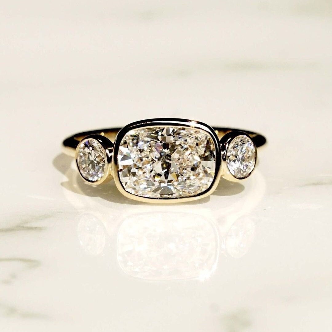 Elongated Cushion Cut Ring, Three Stone Ring, Three Stone Engagement ...
