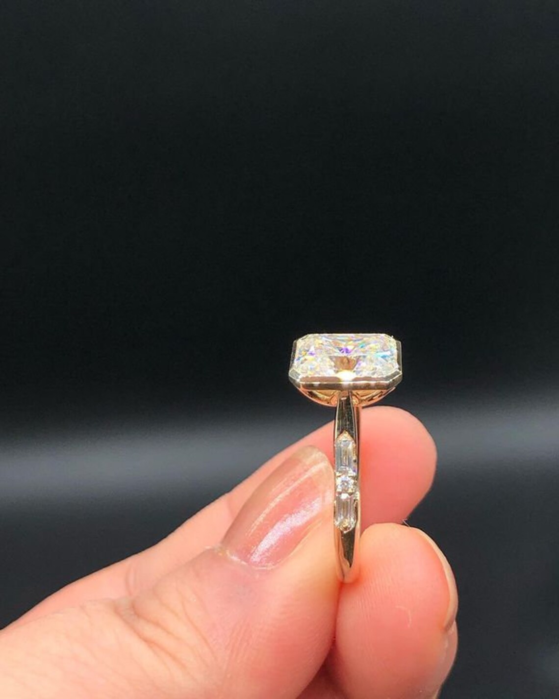 Radiant Cut Moissanite Engagement Ring, Crushed Ice Radiant Cut Ring ...