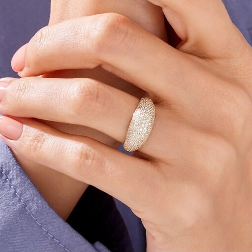 Dome-shaped Ring, In 18-carat Yellow Gold And Set With, 52% OFF