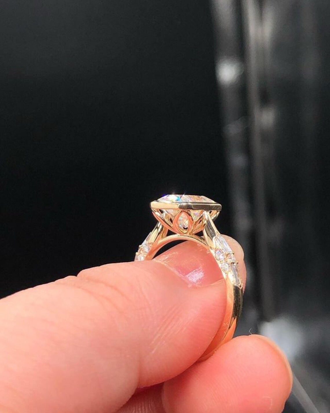 Radiant Cut Moissanite Engagement Ring, Crushed Ice Radiant Cut Ring ...