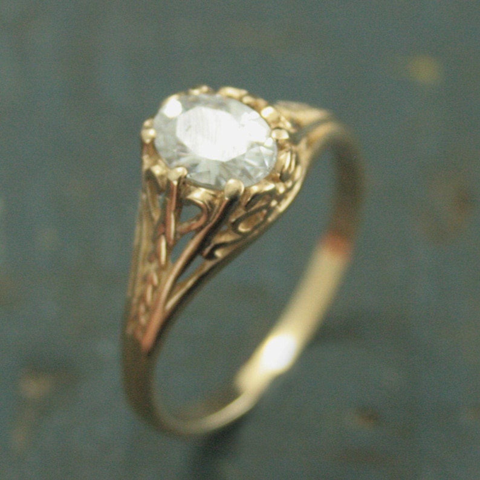 Aurora 14K Yellow Plated Engagement Ring, Vintage Design Ring, Antique ...