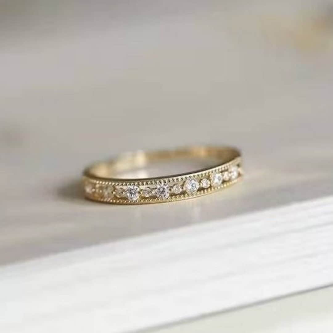 14K Gold Minimalist Diamond Engagement Ring Band925 Sterling - Etsy