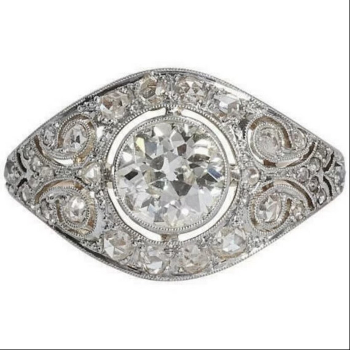 1890s Era Art Deco Vintage Diamond Antique Engagement Ring in 935 ...