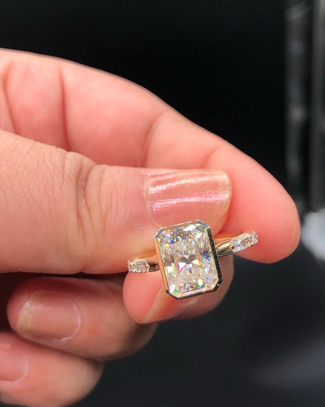 Radiant Cut Moissanite Engagement Ring, Crushed Ice Radiant Cut Ring ...