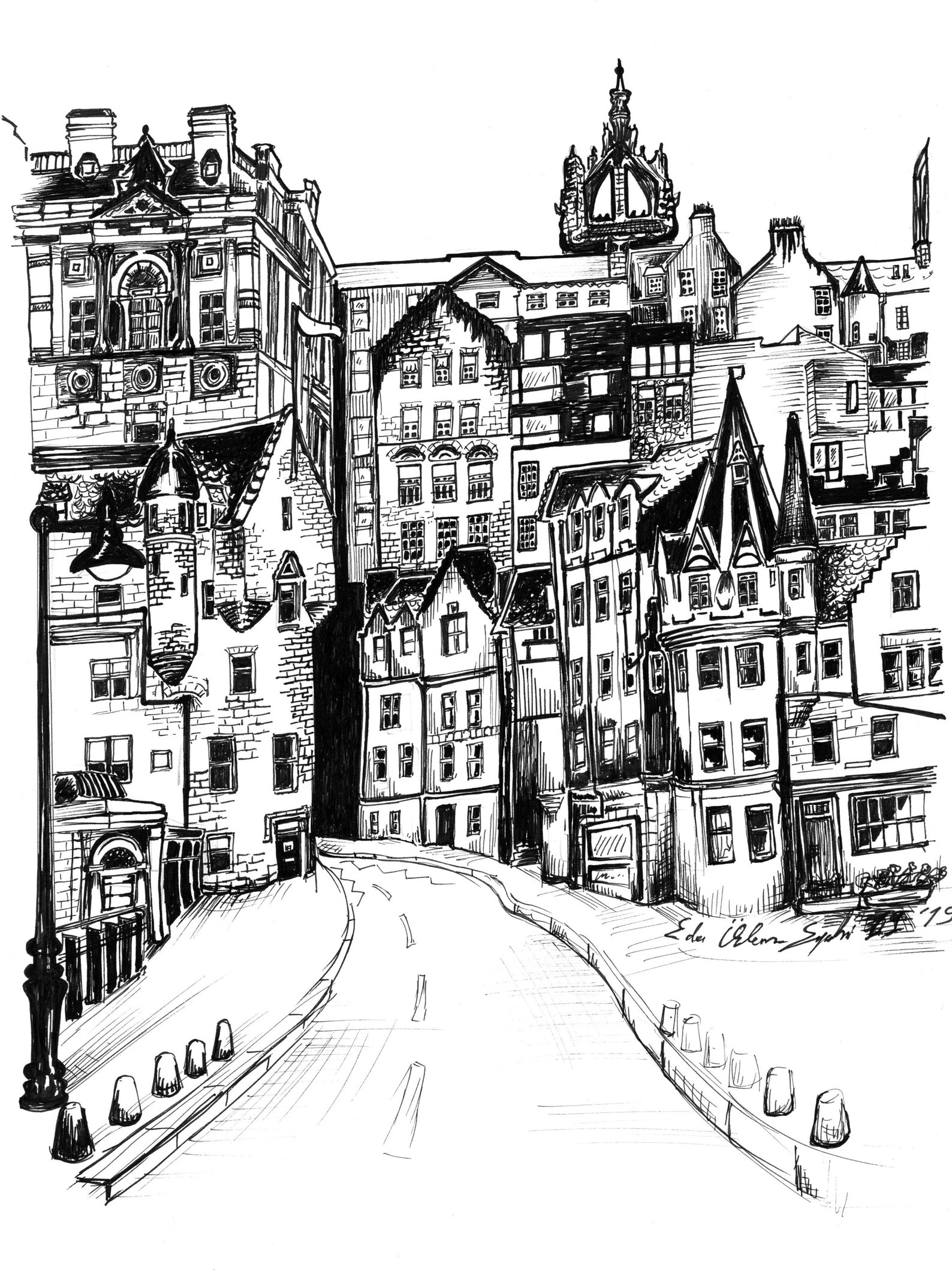 Edinburgh, Artwork, Hand Drawing, Ink Pen Drawing, Giclee Print ...