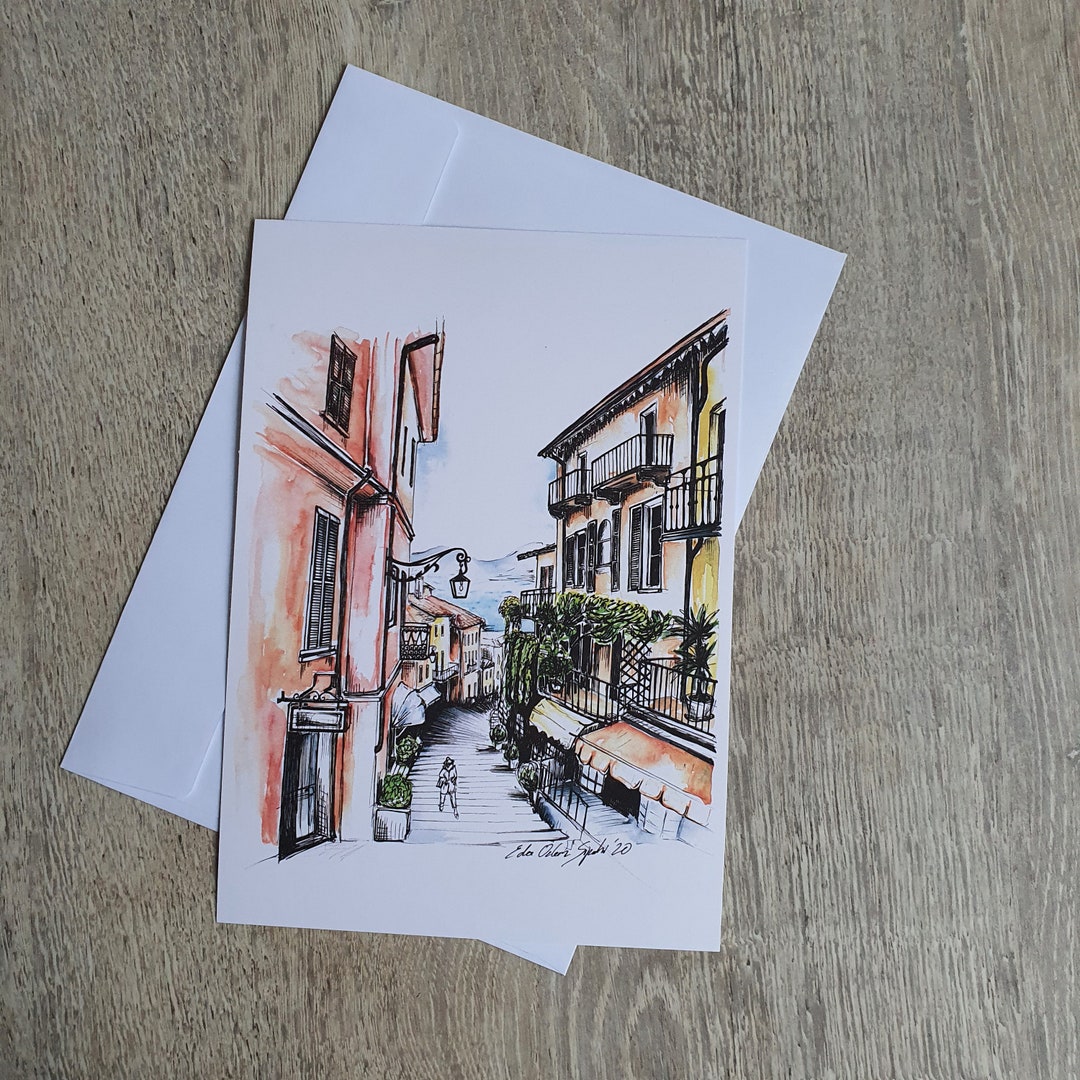 Bellagio, Lago Di Como Postcard, Architectural Postcard, Hand Drawing ...