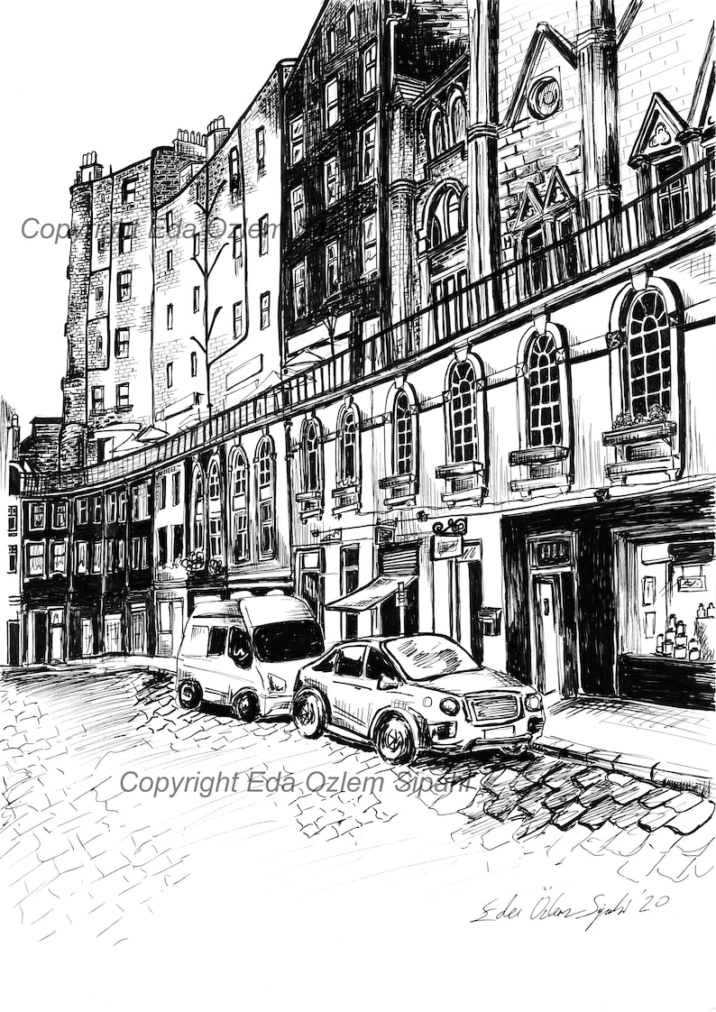 Edinburgh Victoria Street, Artwork, Hand Drawing, Ink Pen Drawing ...
