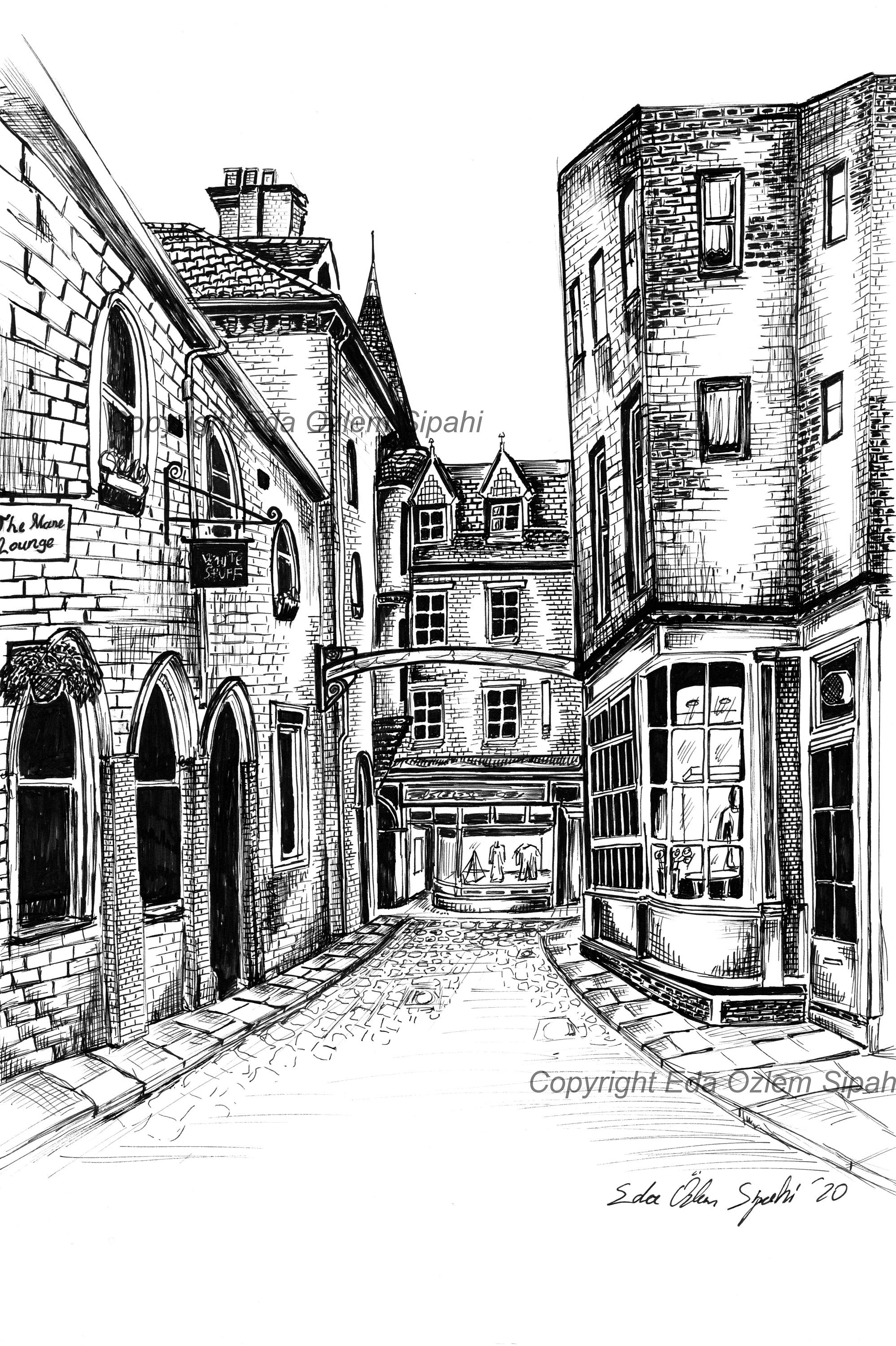 Cambridge Street, Artwork, Hand Drawing, Ink Pen Drawing, Giclee Print ...