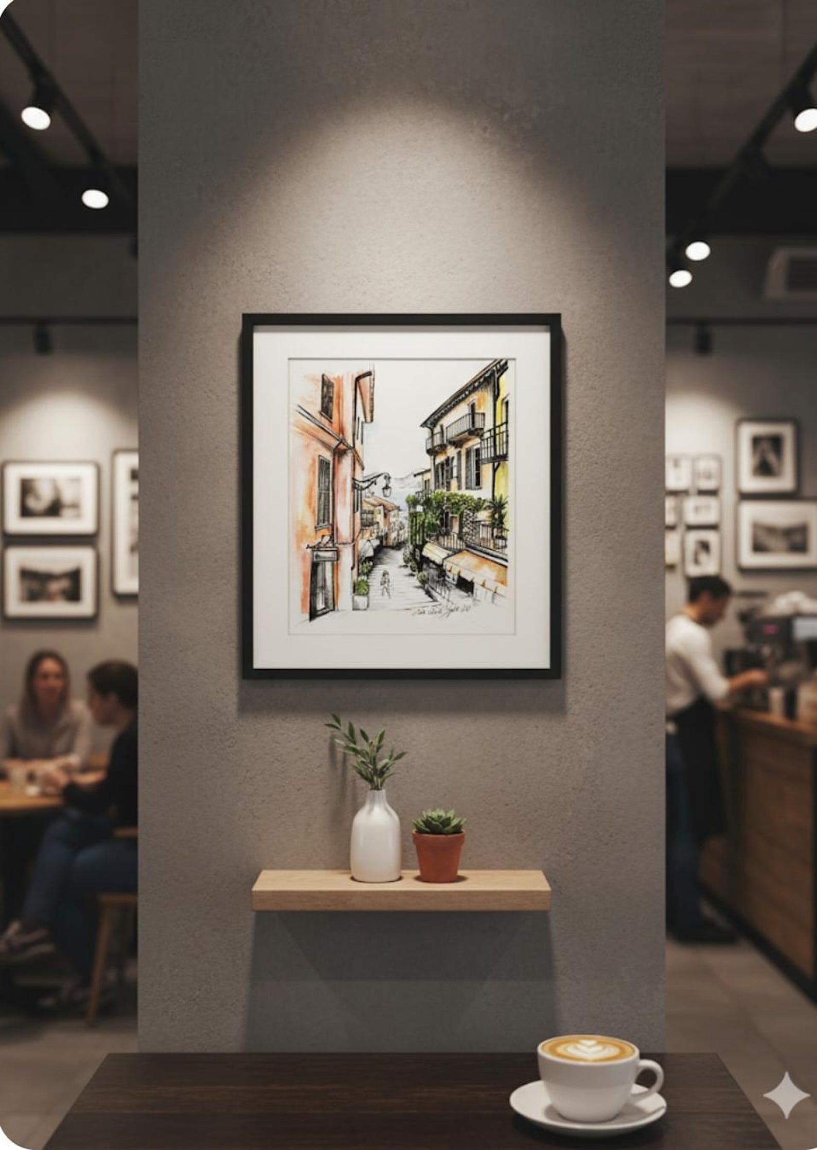 Bellagio Como Lake Ink Watercolor Drawing, Italy Architectural Sketch ...