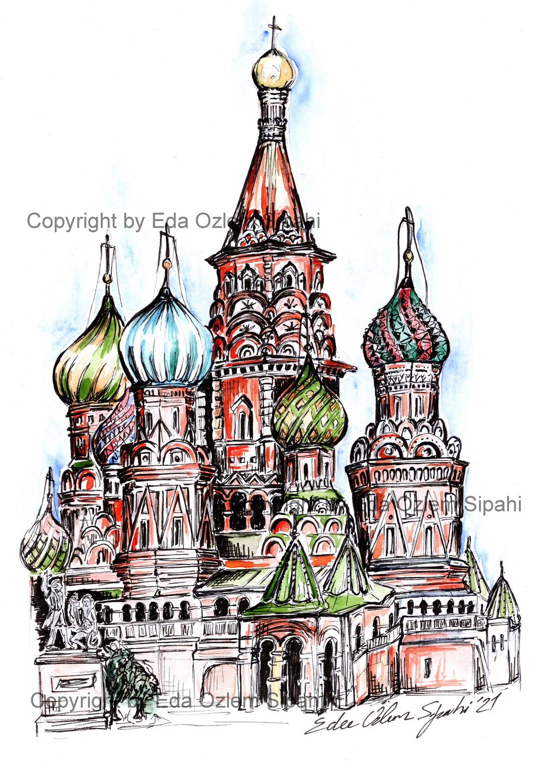 Red Square, Artwork, Hand Drawing, Ink Pen Drawing, Giclee Print, Print ...