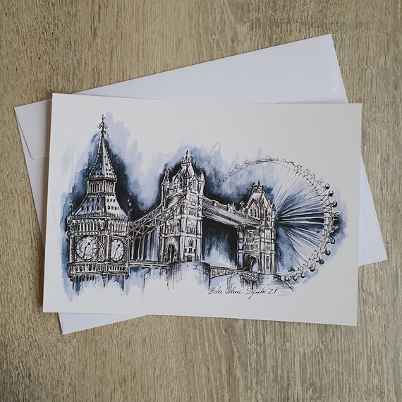 London Postcard Architectural Postcard Hand Drawing Ink Pen | Etsy