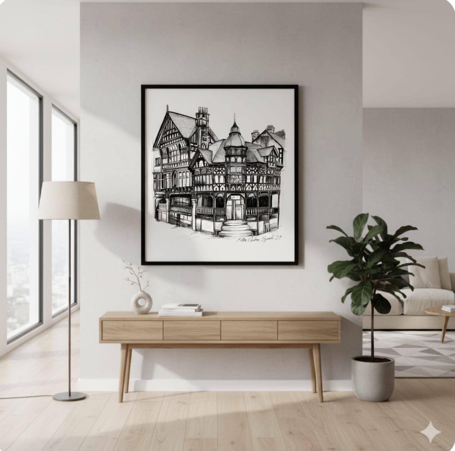 Chester England Architectural Ink Drawing Print, Historical Building ...