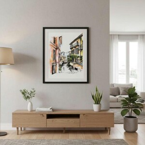Bellagio Como Lake Ink Watercolor Drawing, Italy Architectural Sketch ...