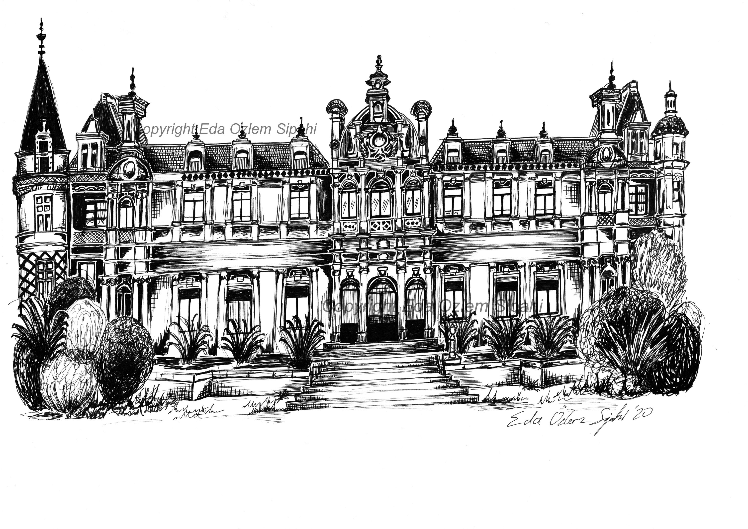 Waddesdon Manor, Artwork, Hand Drawing, Ink Pen Drawing, Giclee Print ...