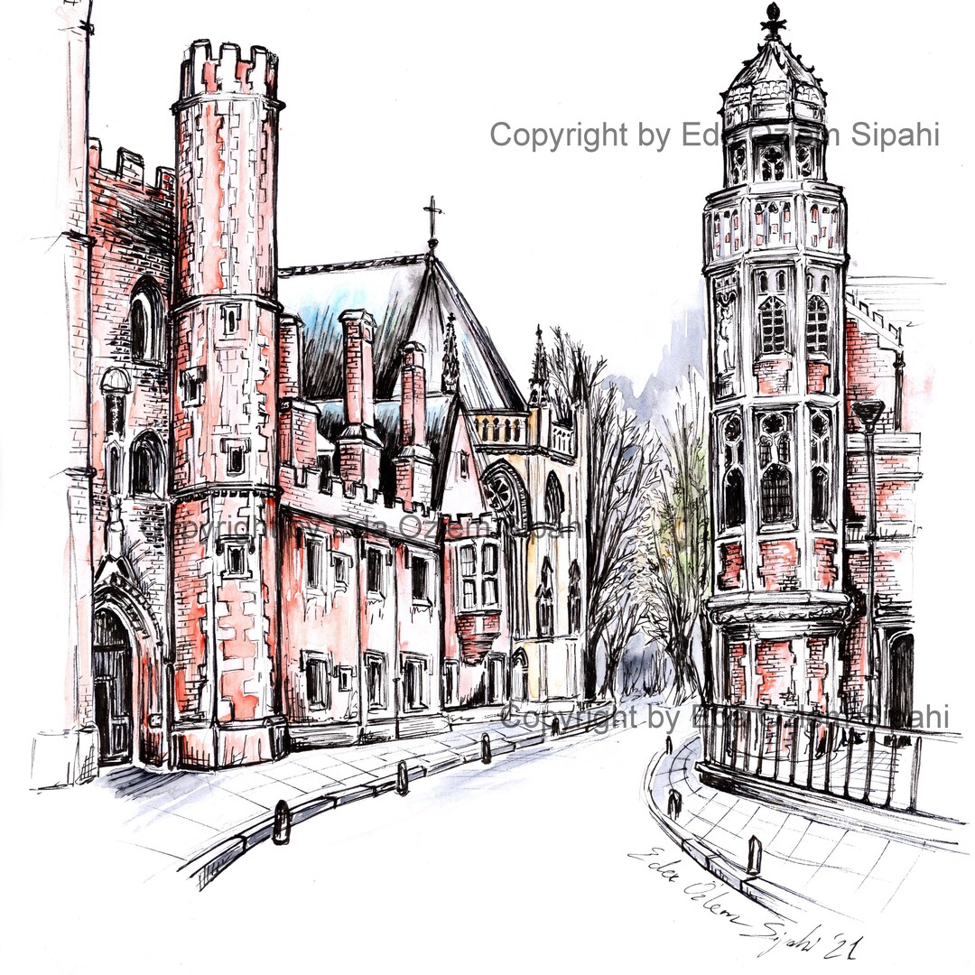 St John's Street Cambridge, Artwork, Hand Drawing, Ink Pen Drawing ...