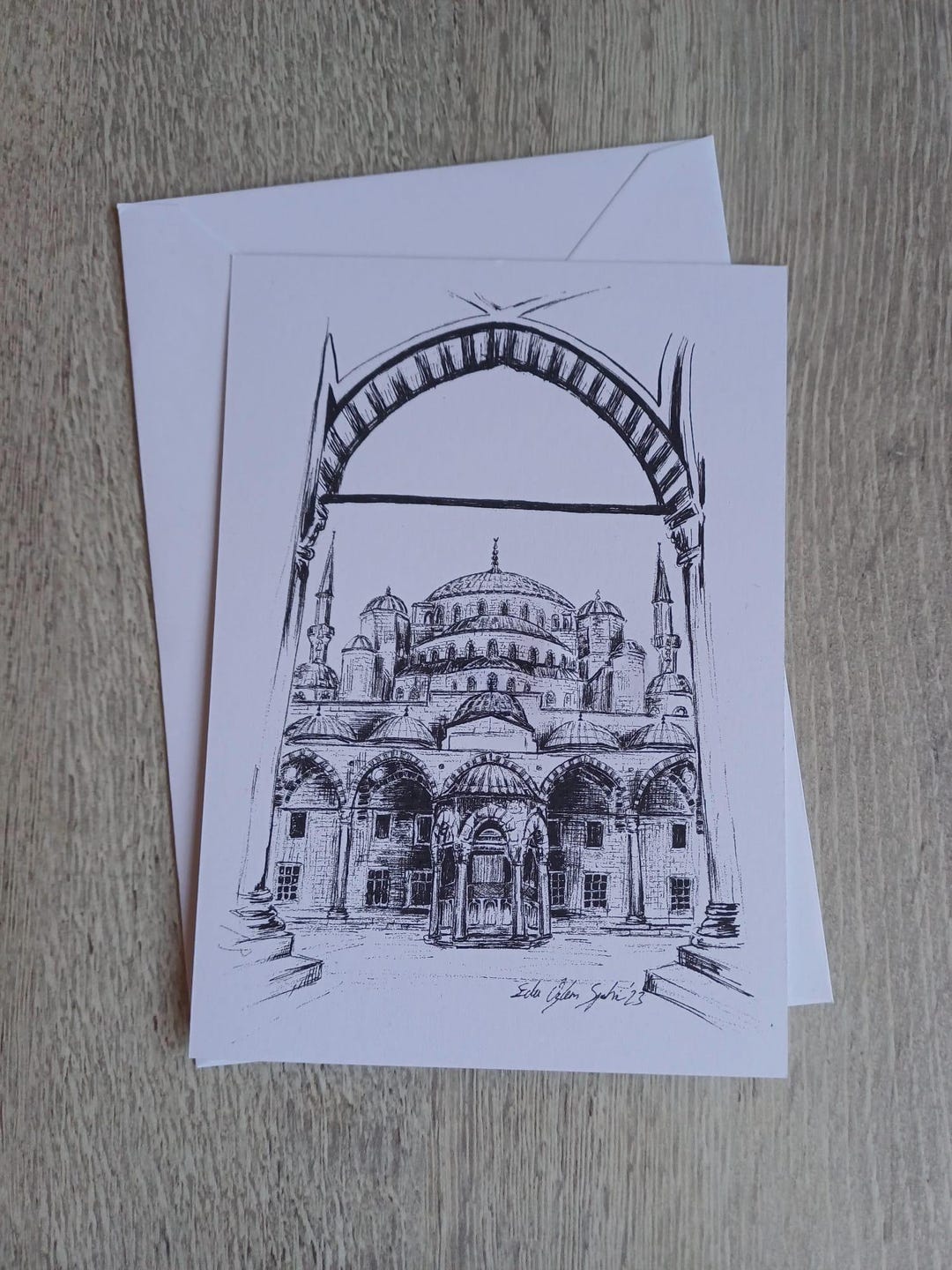 Sultanahmet Mosque , Blue Mosque, Architectural Postcard, Hand Drawing ...