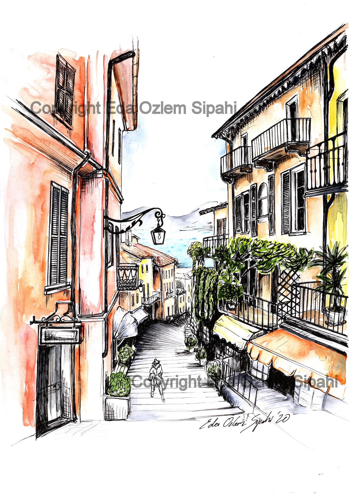 Bellagio, Lago Di Como, Artwork, Hand Drawing, Ink Pen Drawing, Giclee ...