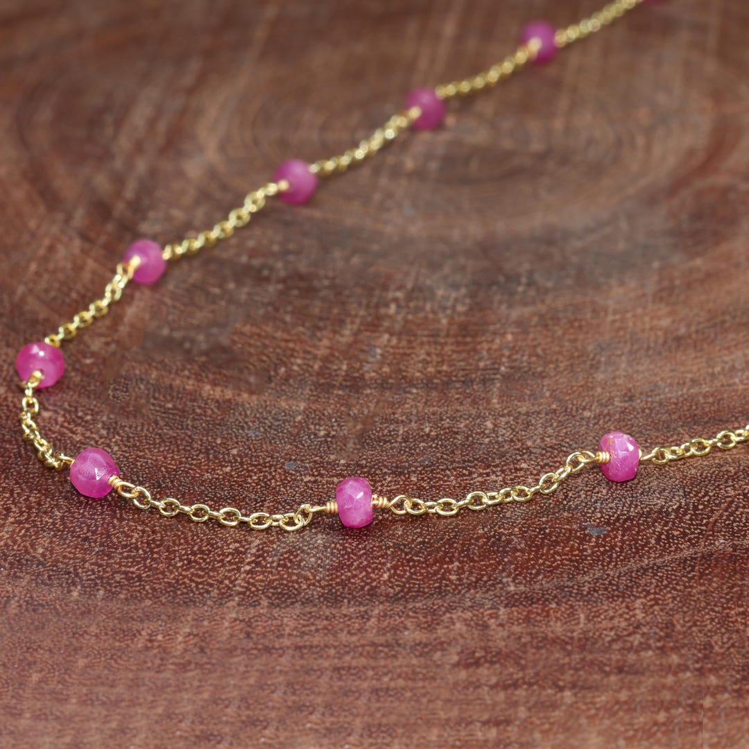 Ruby Beaded Gold Chain Wire Wrap Necklace for Women, Vintage Ruby ...
