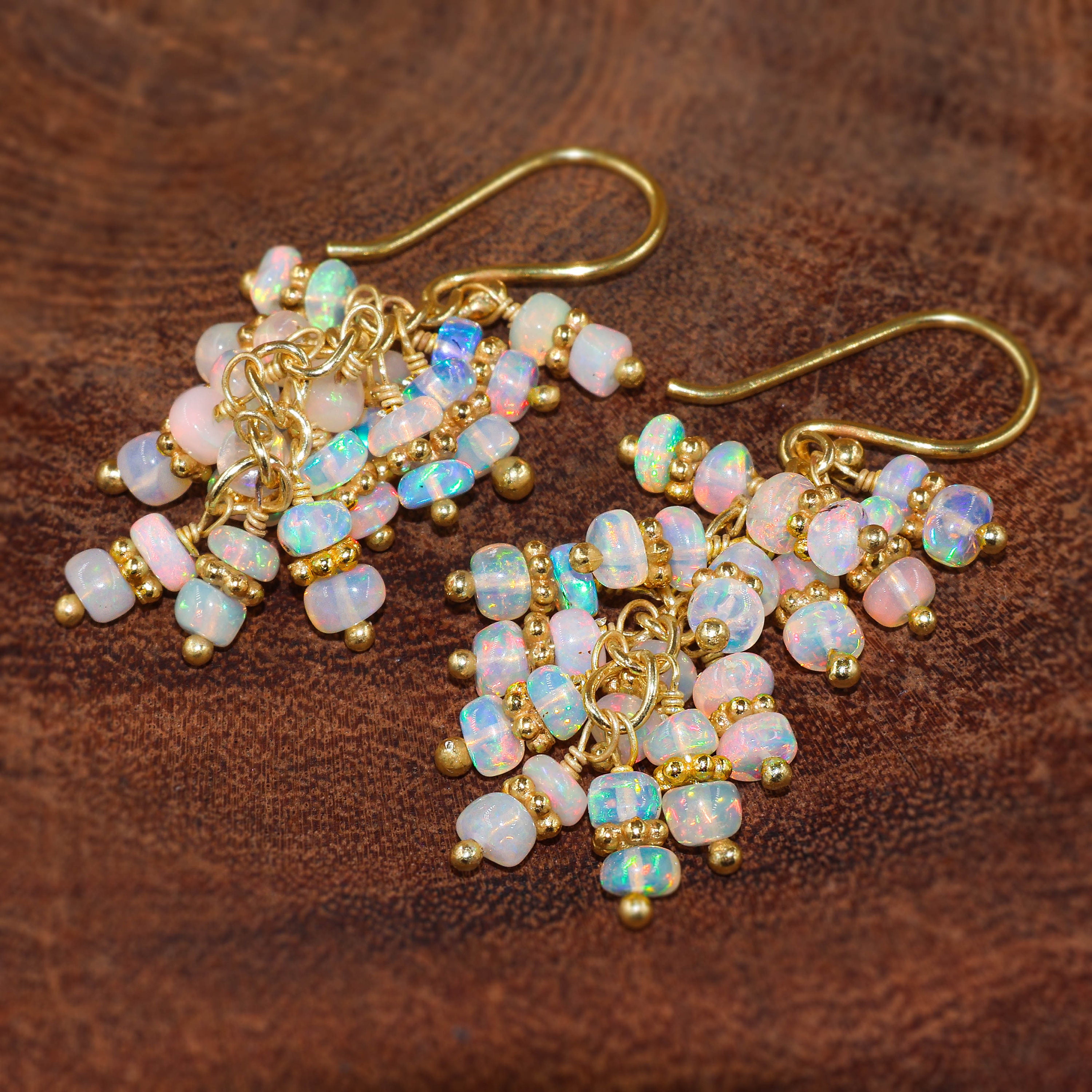 Round Fire Opal Cluster Earrings for Women, October Birthstone, Cluster ...