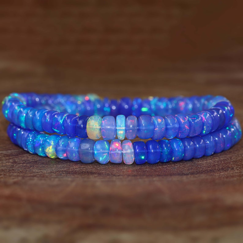 Big Size Blue Fire Ethiopian Opal Beaded Necklace for Women, AAA ...