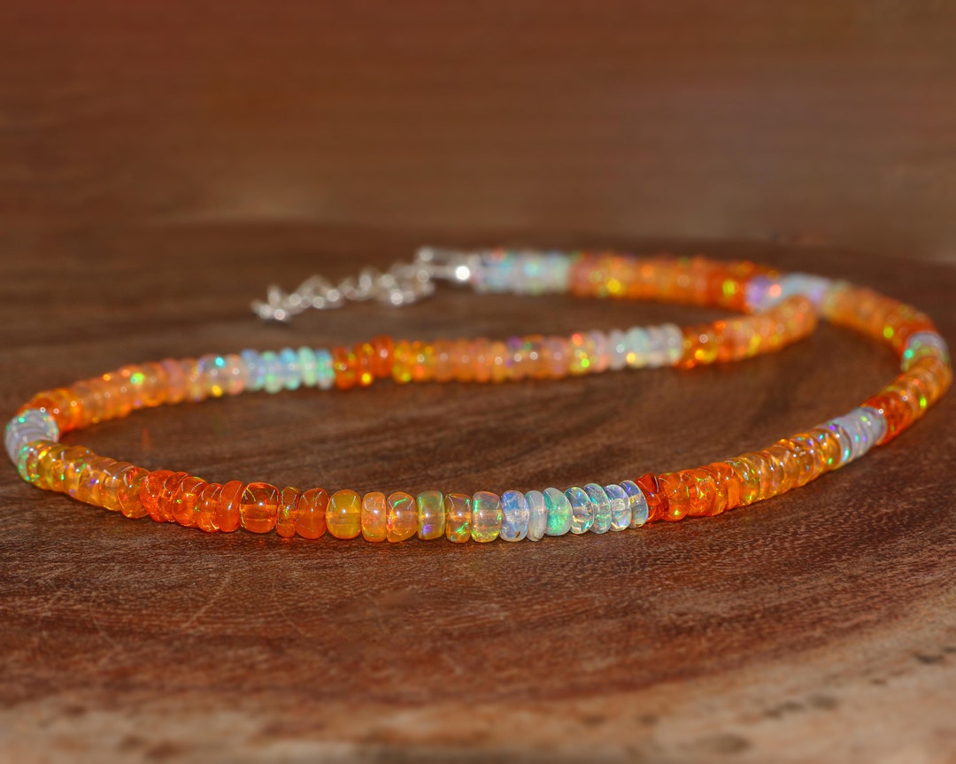 Natural Orange Fire Ethiopian Opal Beaded Necklace for Women, Vintage ...