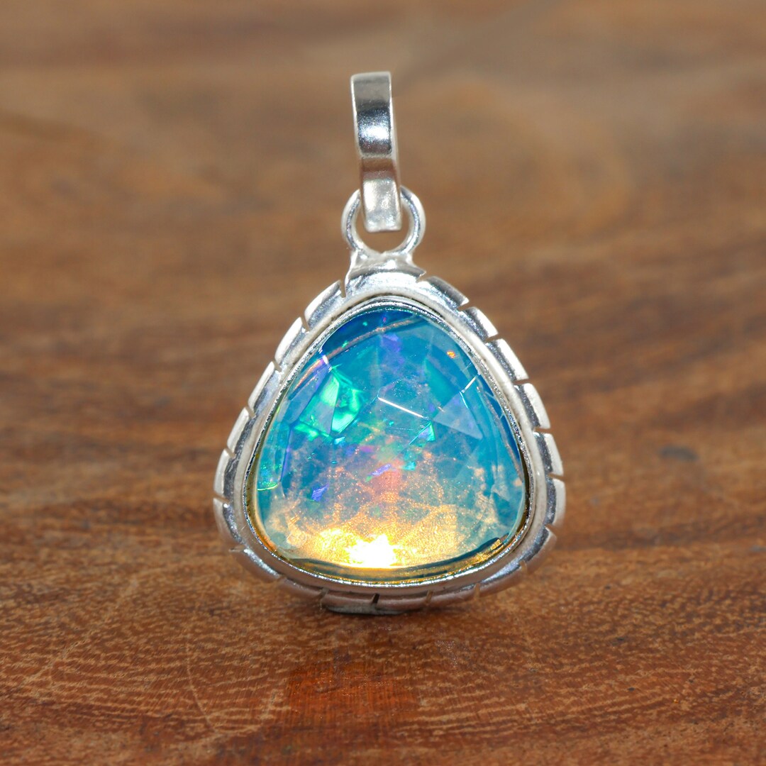 Natural Multifire White Triangle Opal Pendant Necklace for Women, AAA ...