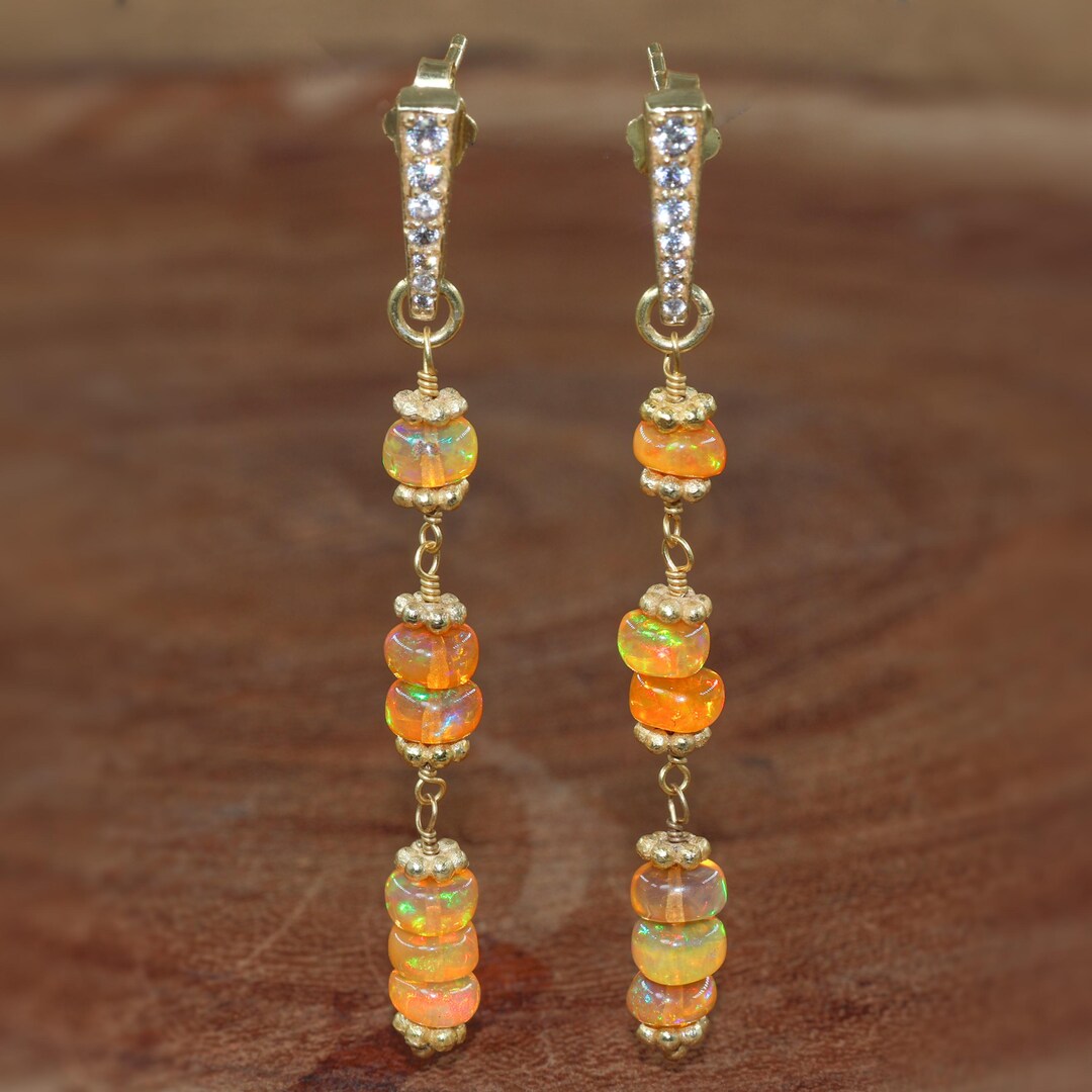 Multifire Orange Opal Beads Stud and Drop Earrings, Genuine Opal ...