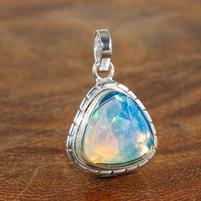 Natural Multifire White Triangle Opal Pendant Necklace for Women, AAA ...