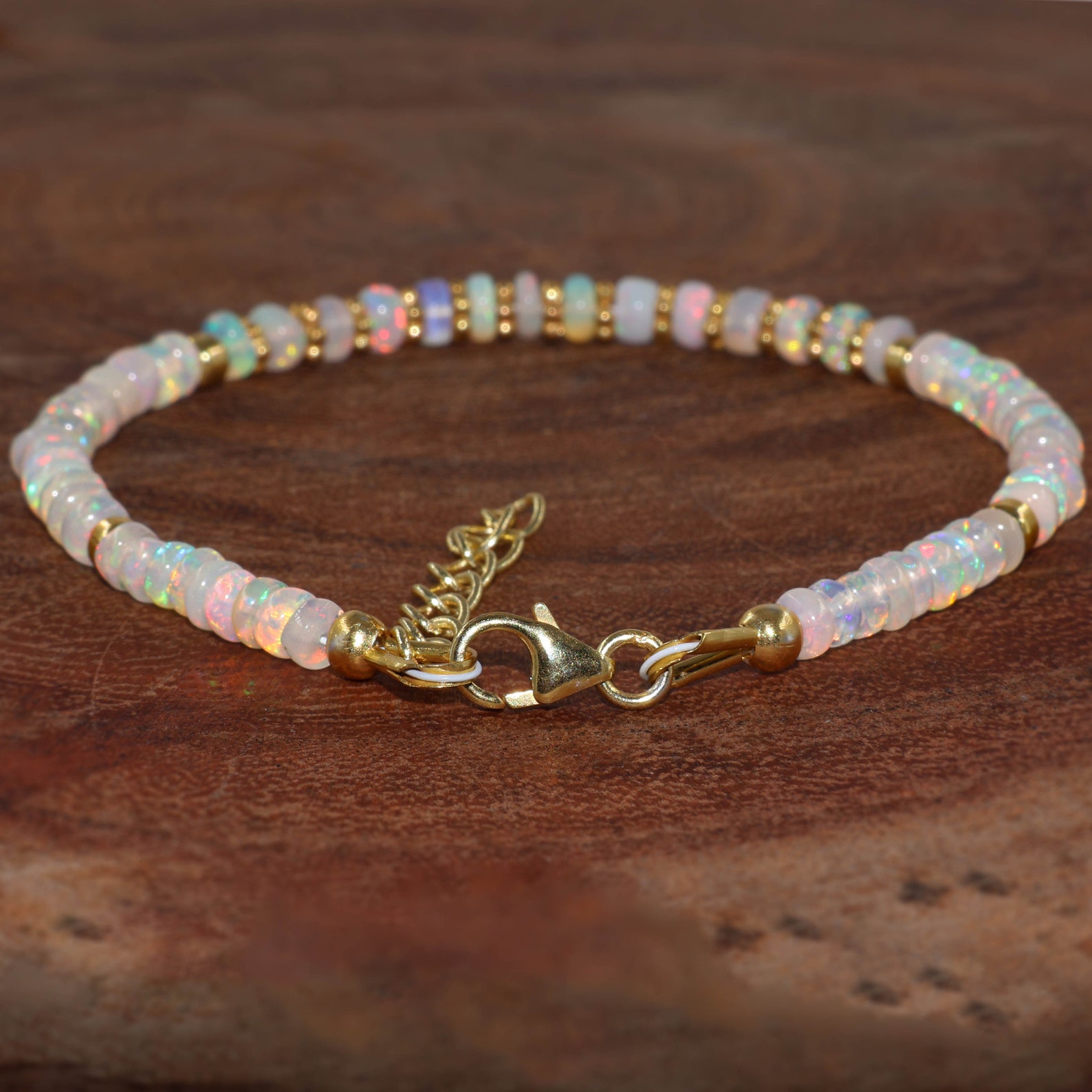 Natural White Fire Opal Beaded Bracelet for Women, October Birthstone Opal Jewelry, AAA ...