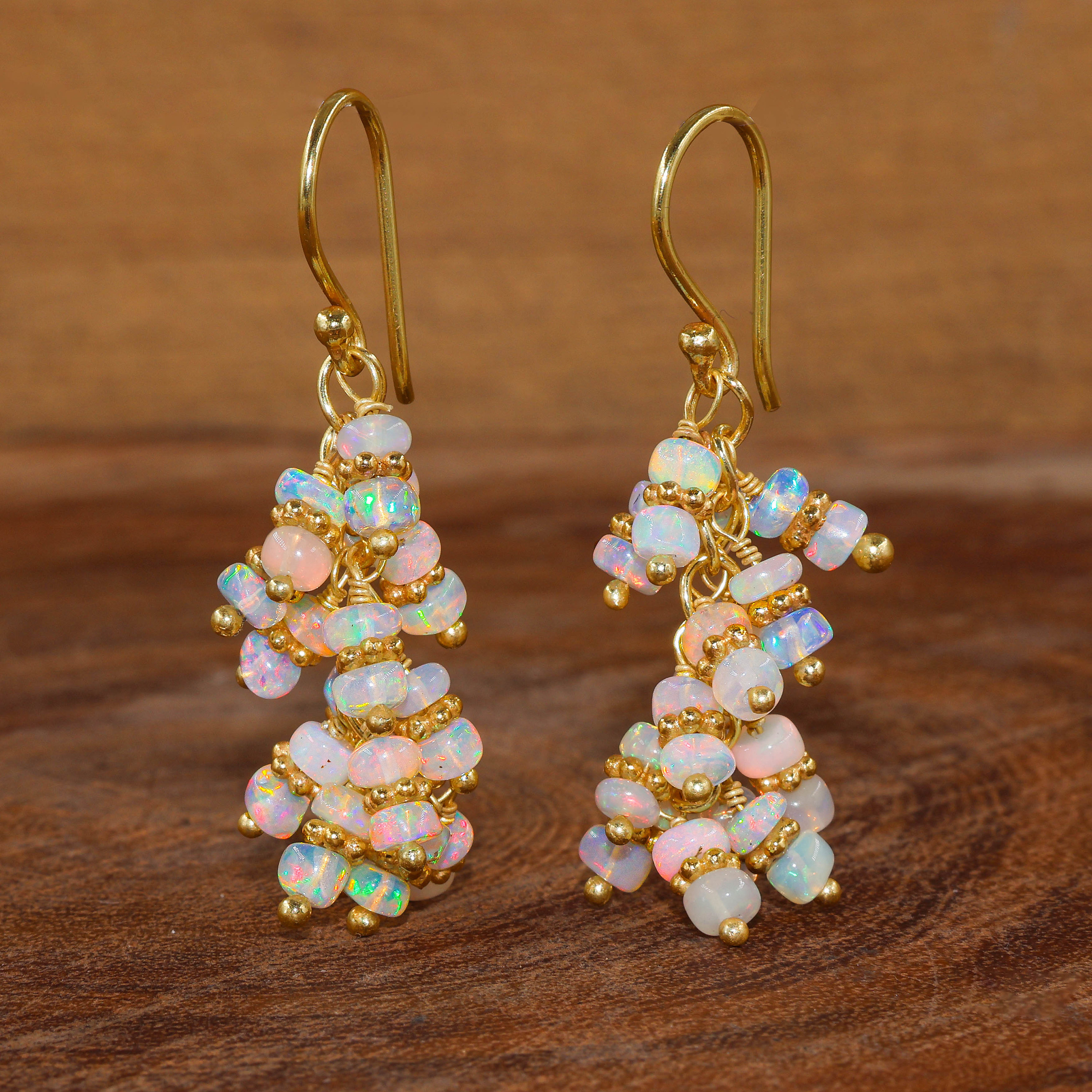 Round Fire Opal Cluster Earrings for Women, October Birthstone, Cluster ...