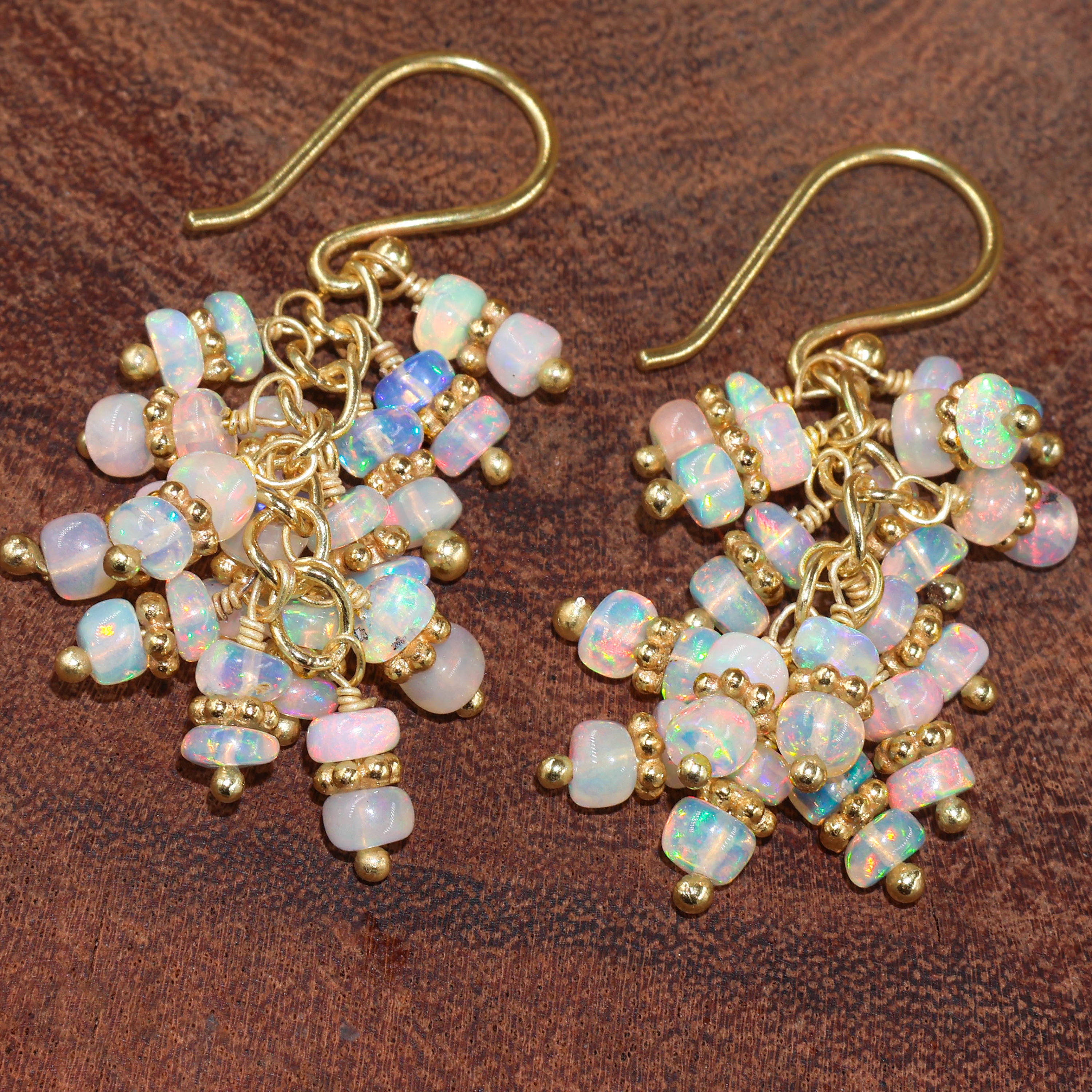 Round Fire Opal Cluster Earrings for Women, October Birthstone, Cluster ...