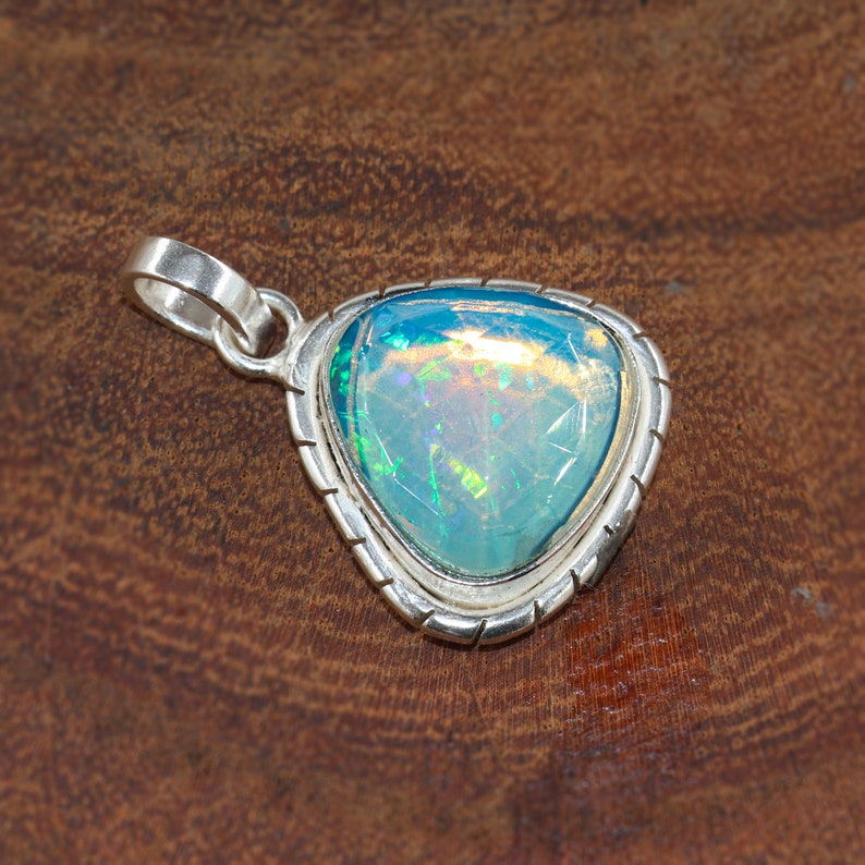 Natural Multifire White Triangle Opal Pendant Necklace for Women, AAA ...
