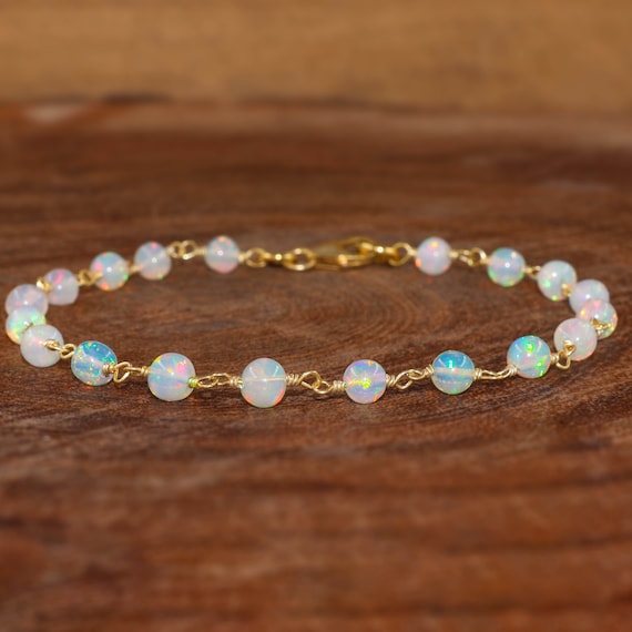 Natural Opal Beads Wire Wrap Bracelet Handmade Round Opal Beads Bracelet Silver Chain Bracelet for Women Genuine Opal Handmade Bracelet Etsy