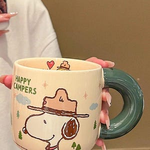 Snoopy Ceramic Mug Camping Cartoon Mug Nostalgic Gift 90s Kid Gift - Etsy