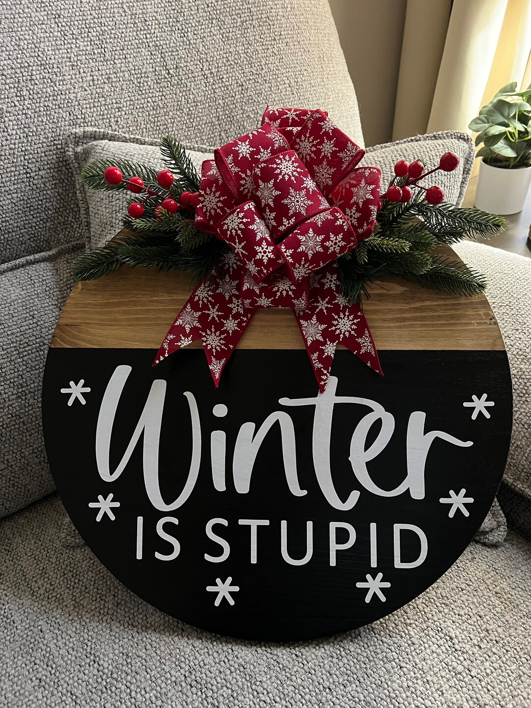 Front Door Decor | Welcome | Winter IS STUPID | Red White | Door Hanger ...