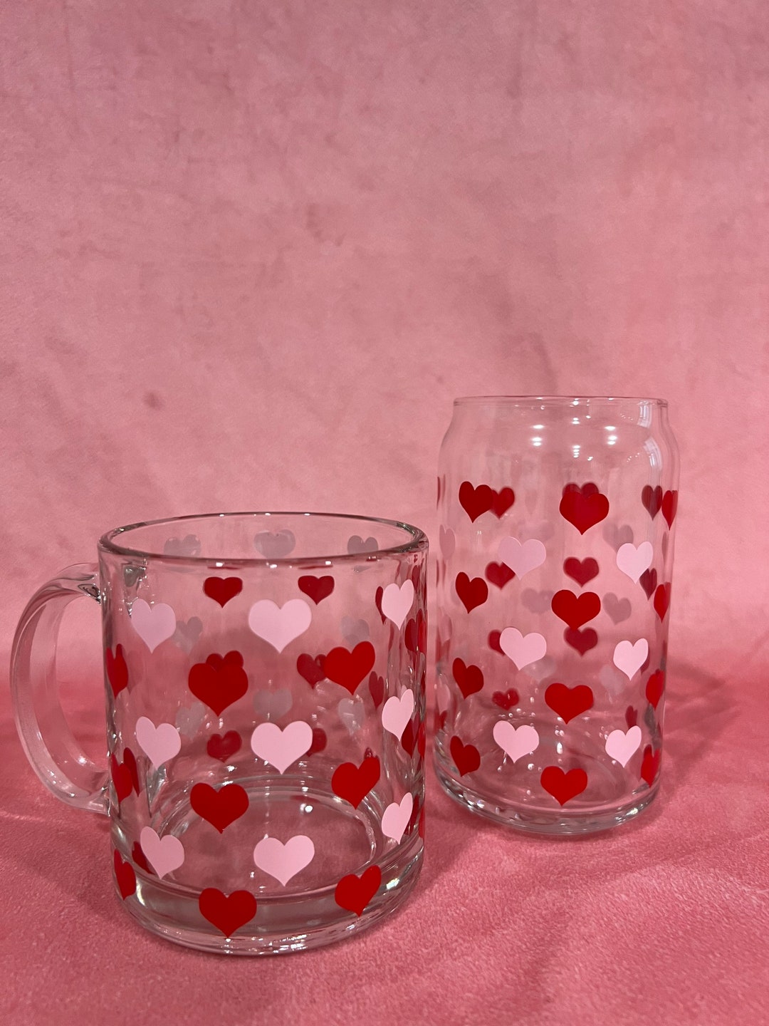 Valentine's Day Pink & Red Heart Iced Coffee Cup or Mug - Etsy