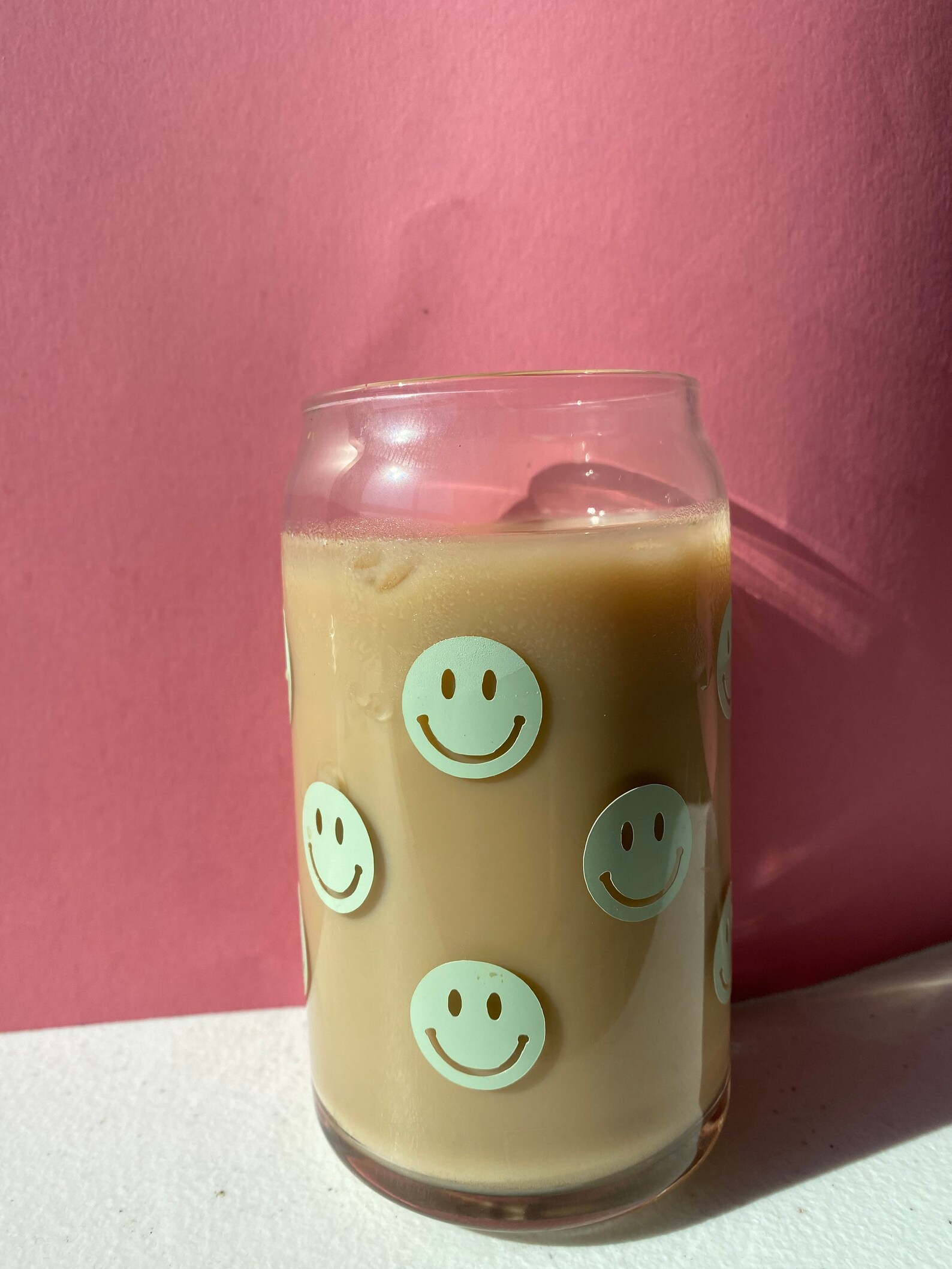 Sage Green Smiley Face Iced Coffee Glass Cup - Etsy