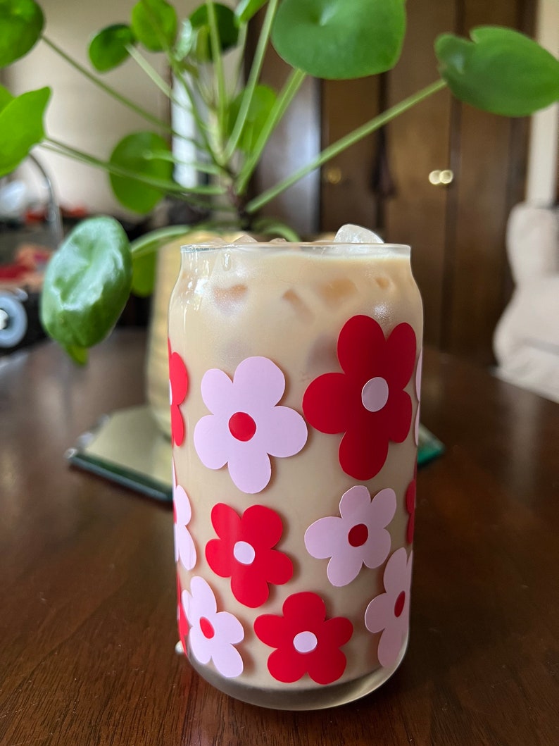 Red & Pink Flower Glass Cup - Etsy