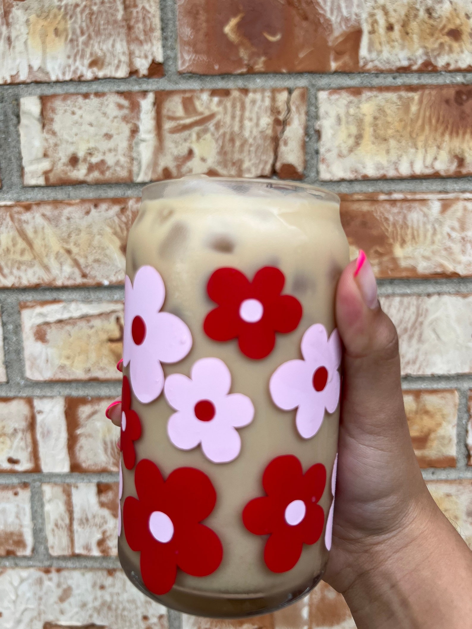 Red & Pink Flower Glass Cup - Etsy