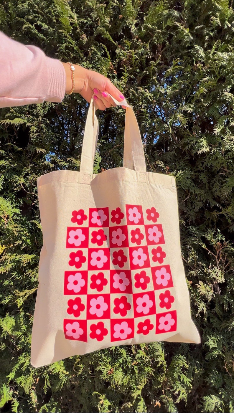 Red & Pink Flower Tote Bag - Etsy