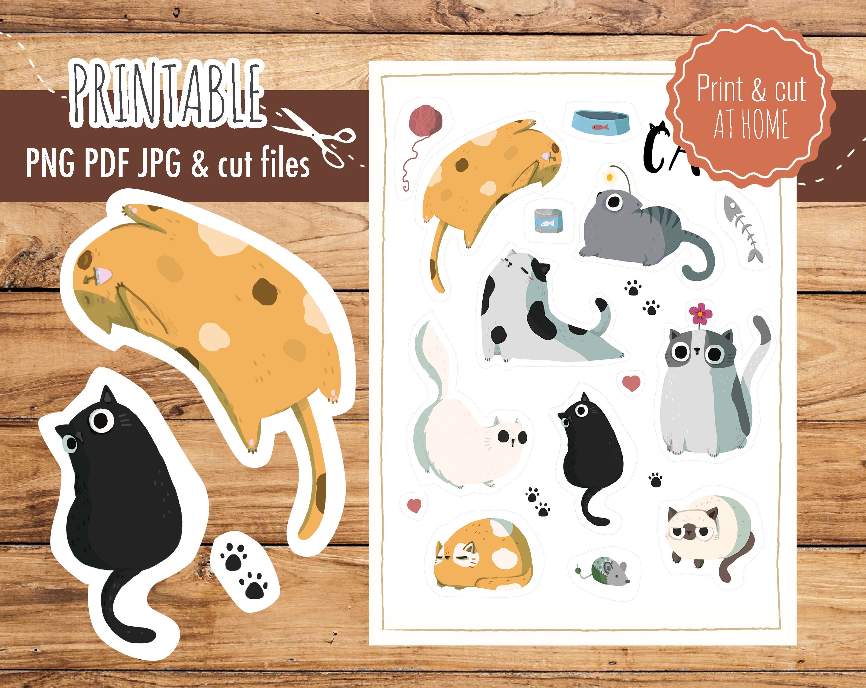 Cute Cats Printable Sticker - Etsy