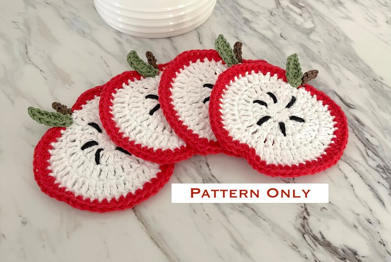 Crochet Apple Coaster Pattern - Etsy