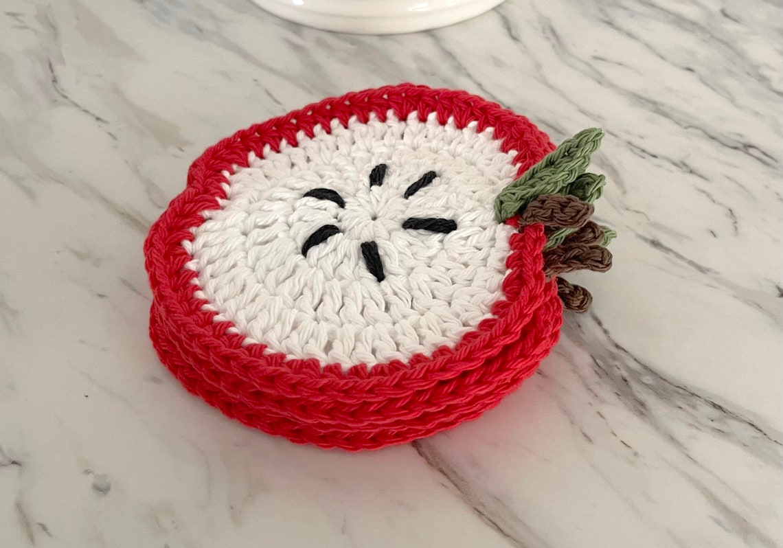 Crochet Apple Coaster Pattern - Etsy