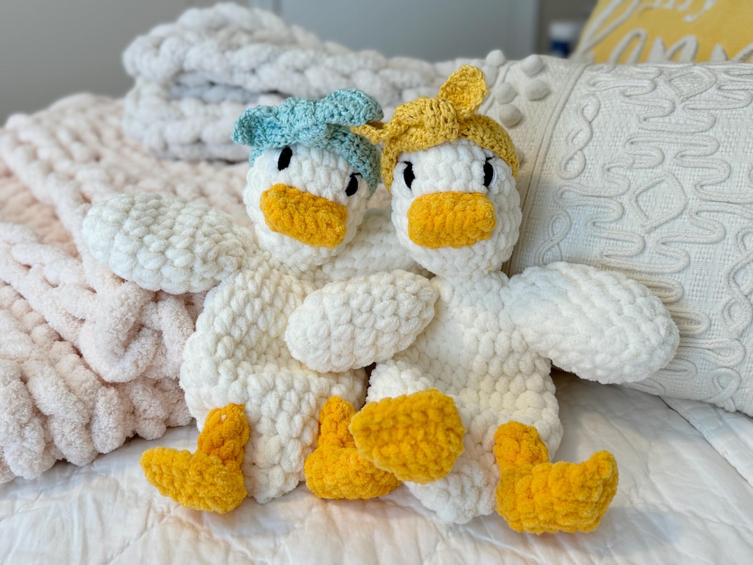 Della Duck Lovey Snuggler Crochet Toy, Lady Duck Snuggler With Headband ...