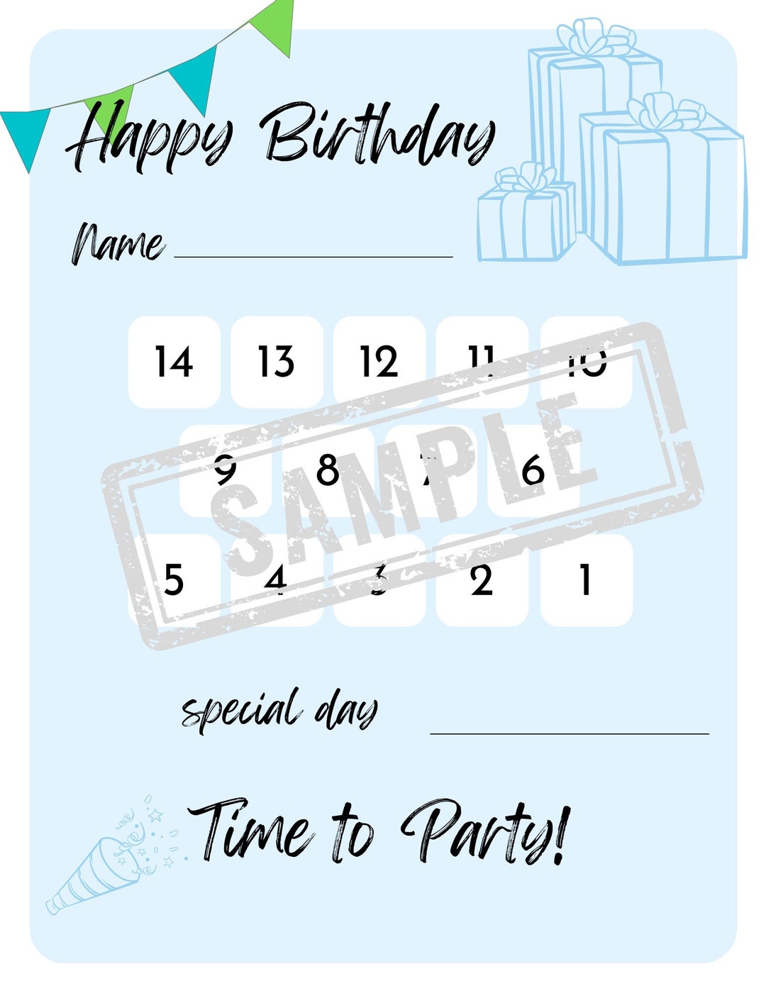 Printable Birthday Countdown Calendar. Birthday Countdown Card Gifts ...